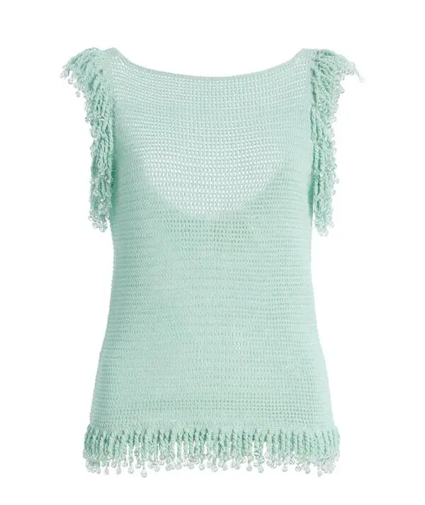 Paris Georgia Mint Green Crochet Fringe Top - Blue