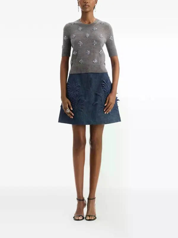 Oscar De La Renta Crystal Embroidered Pullover