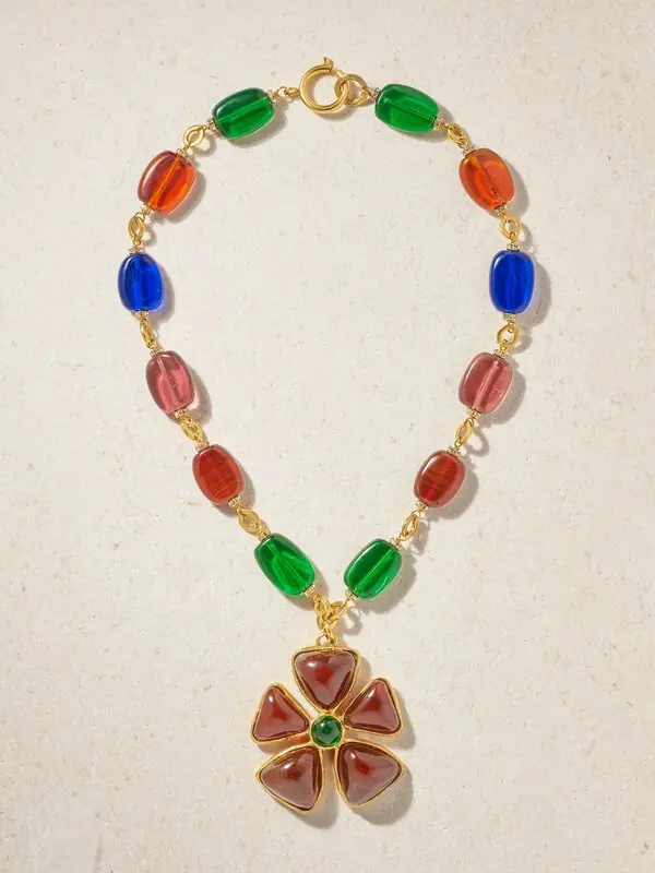 SUSAN CAPLAN Chanel Vintage 1980 Gold-plated Gripoix Crystal Necklace