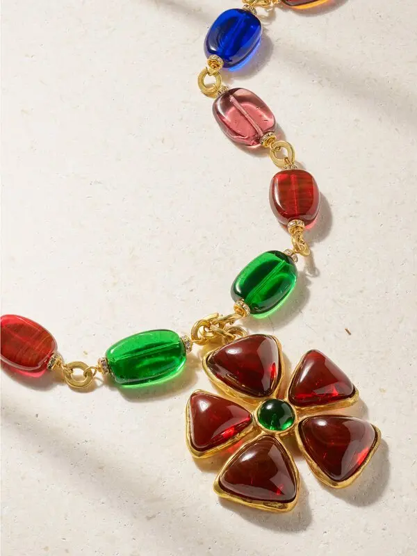 SUSAN CAPLAN Chanel Vintage 1980 Gold-plated Gripoix Crystal Necklace - Multi