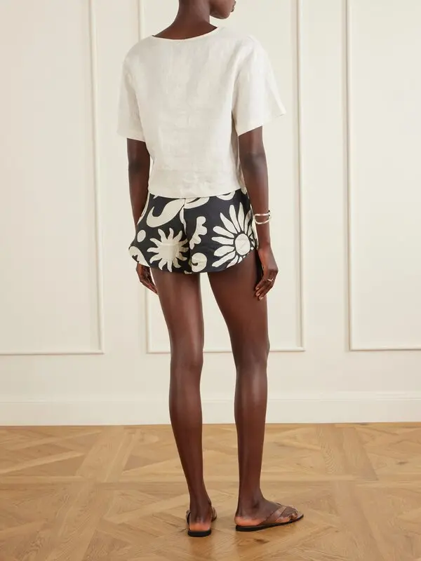 CALA DE LA CRUZ Bahamas Printed Linen Shorts