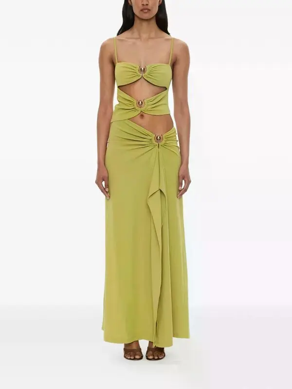 Christopher Esber Orbit Ruched Cutout Long Dress - Green