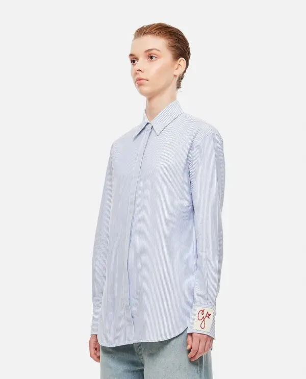 GOLDEN GOOSE Striped Cotton Oxford Shirt - Azzurro