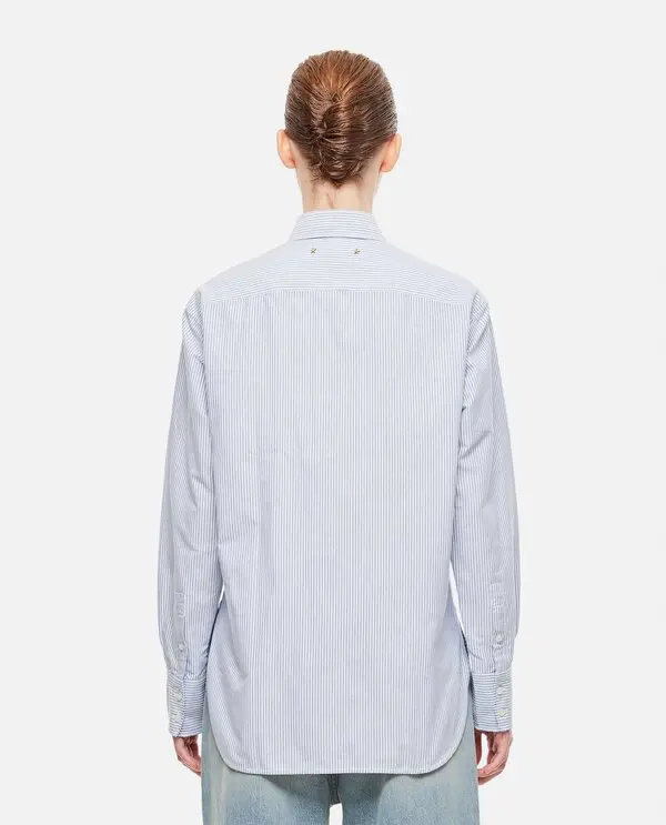 GOLDEN GOOSE Striped Cotton Oxford Shirt - Azzurro