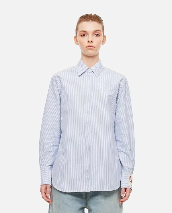 GOLDEN GOOSE Striped Cotton Oxford Shirt - Sky Blue