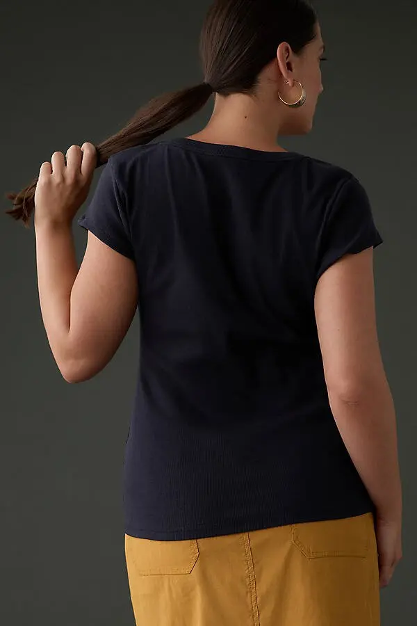 PILCRO Slim Scoop-neck Tee - Black