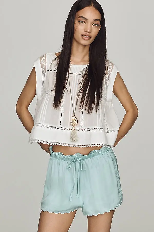 LYREBIRD Silken Scalloped Lounge Shorts - Eggshell Blue