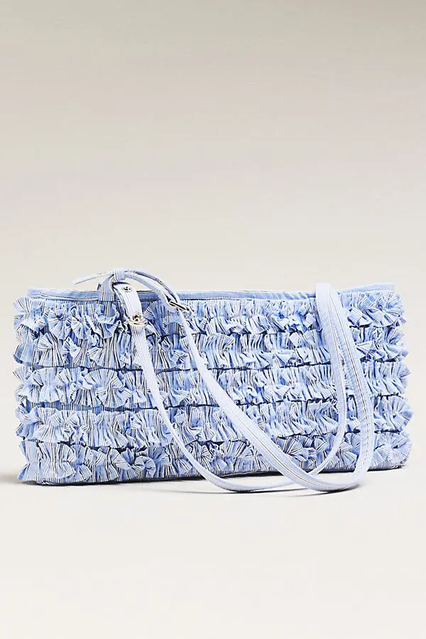 DAMSON MADDER Sophia Ruffle Baguette Shoulder Bag - Light Blue