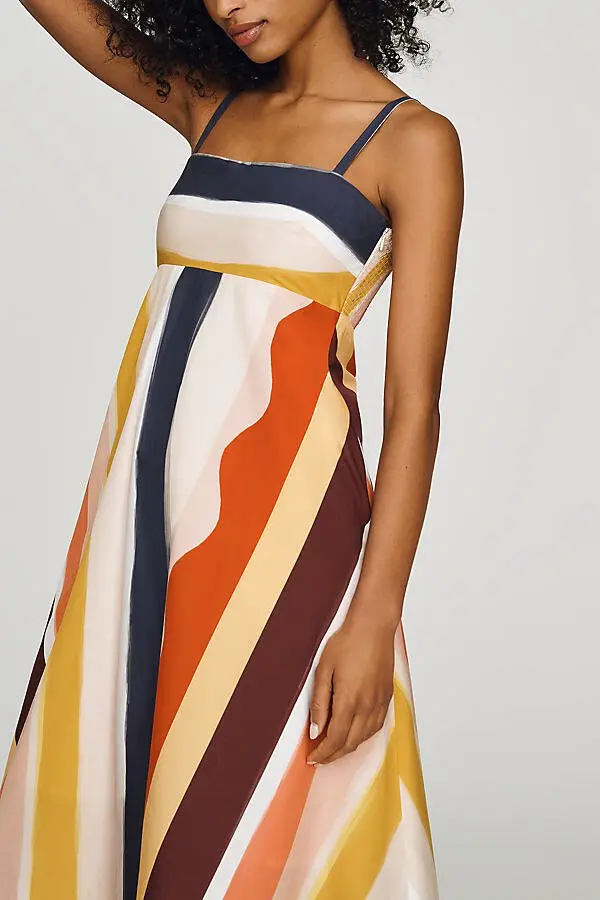 DE LORETA Cotton Abstract Stripe Midi Dress