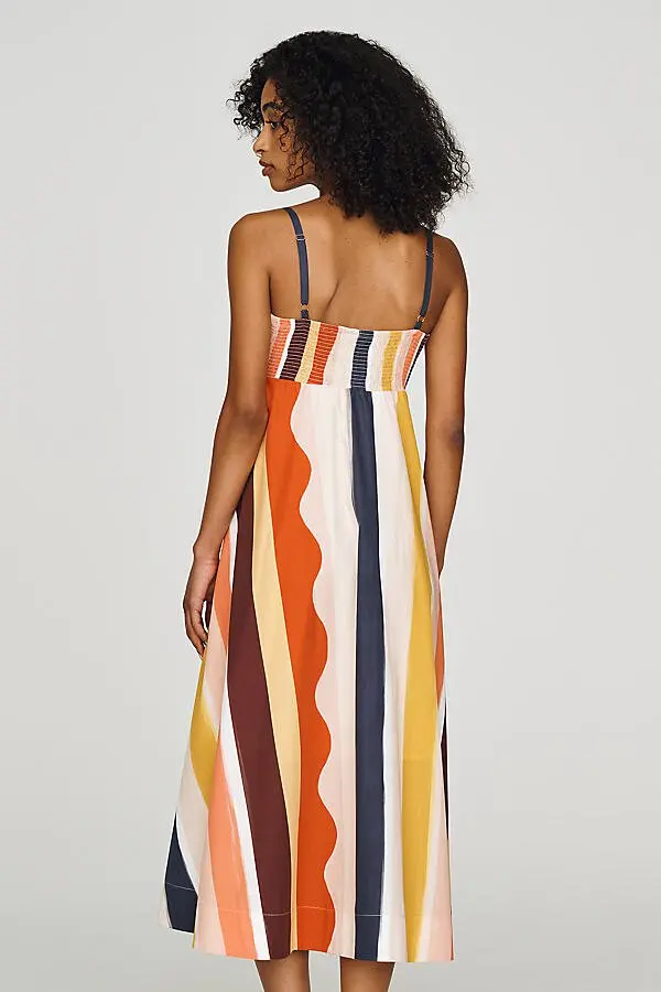 DE LORETA Cotton Abstract Stripe Midi Dress