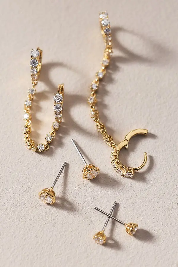 Nadri 18k -plated Brass Cubic Zirconia Earring Set - Gold