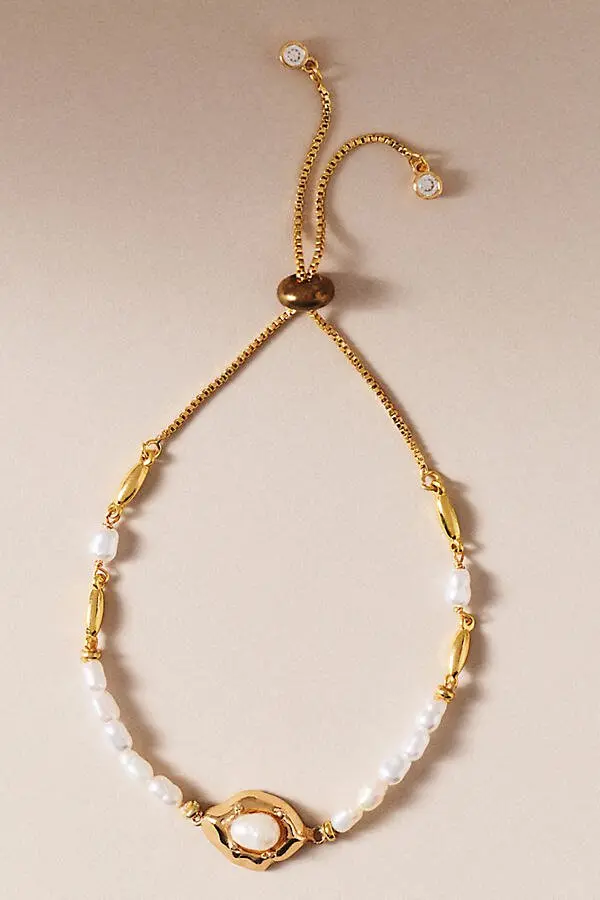 Anthropologie Freshwater Pearls Organic Bracelet - Gold