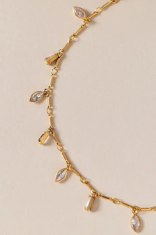 Anthropologie 14k -plated Brass Cubic Zirconia Gemstone Choker Necklace