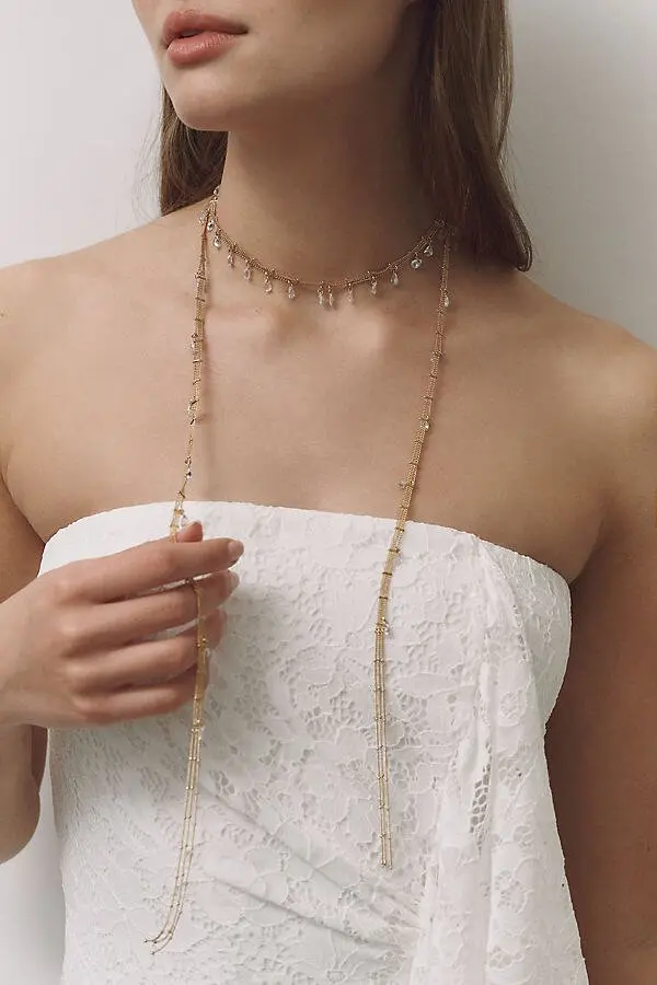 Anthropologie Beaded Fringe Scarf Necklace
