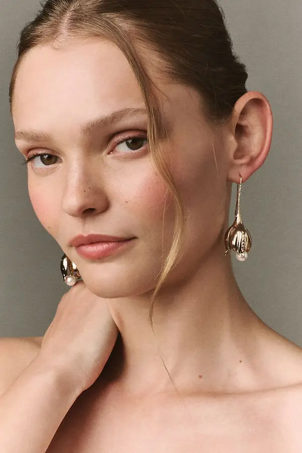 OLIVE & PIPER Mara Tulip French Hook Earrings With Freshwater Pearls
