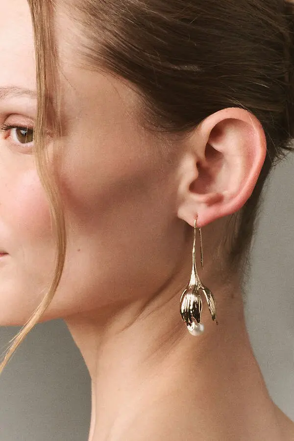 OLIVE & PIPER Mara Tulip French Hook Earrings With Freshwater Pearls