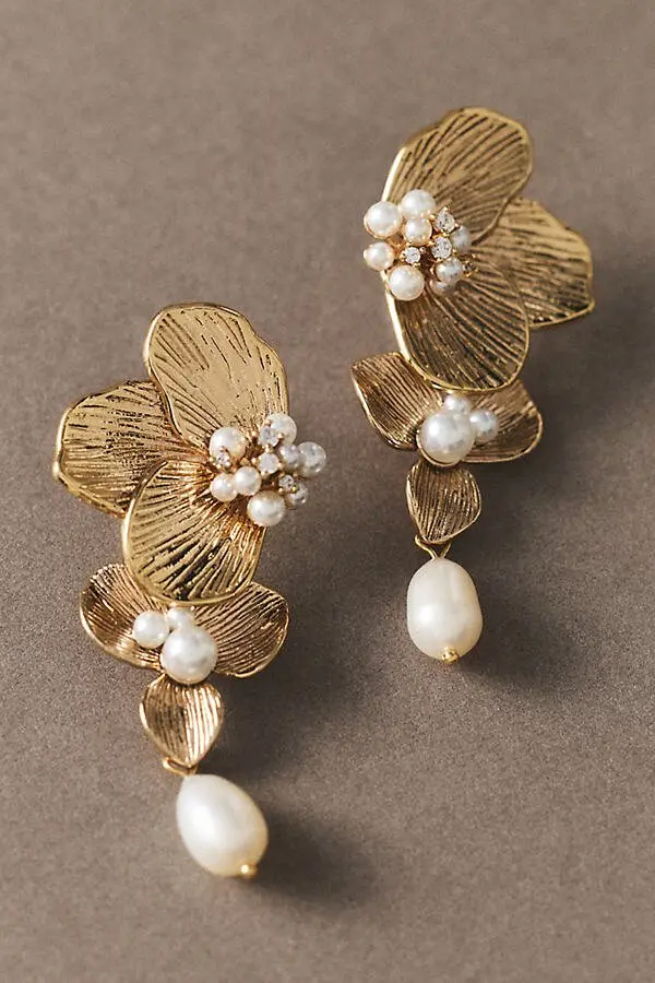 OLIVE & PIPER Demi Floral Drop Earrgs - Gold