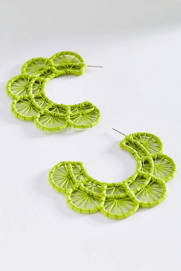 Anthropologie Woven Rattan Hoop Earrgs - Lime