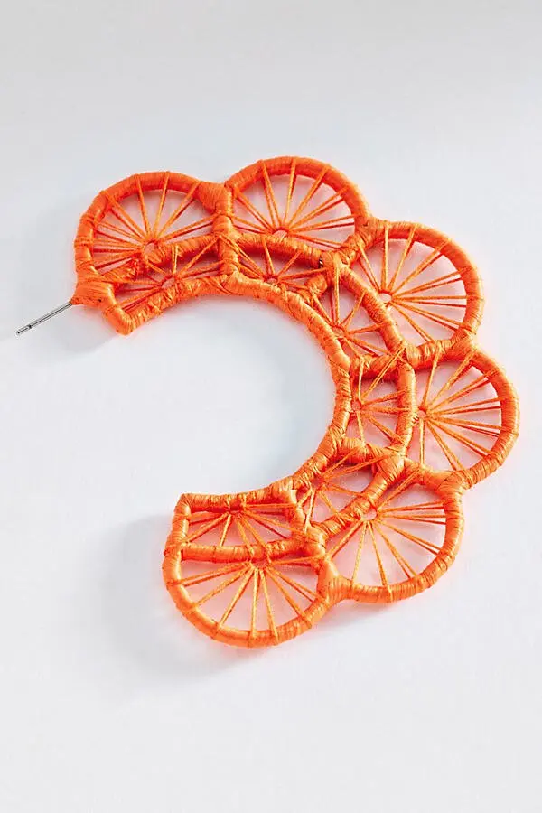 Anthropologie Woven Rattan Hoop Earrings - Orange