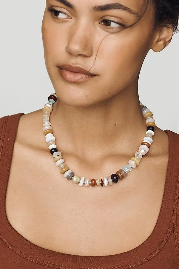 Anthropologie Chunky Beaded Necklace - Neutral Pattern