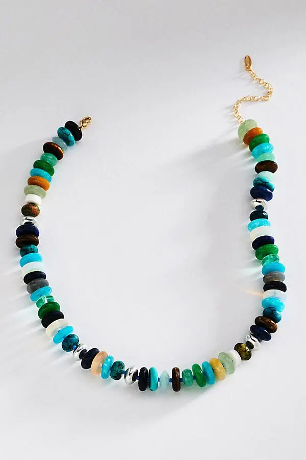 Anthropologie Chunky Beaded Necklace - Turquoise