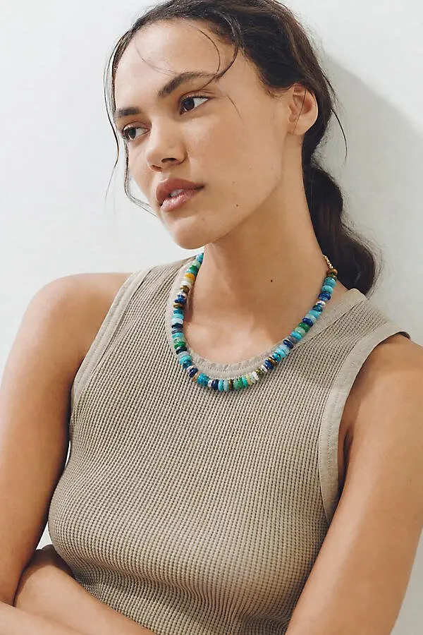 Anthropologie Chunky Beaded Necklace - Turquoise