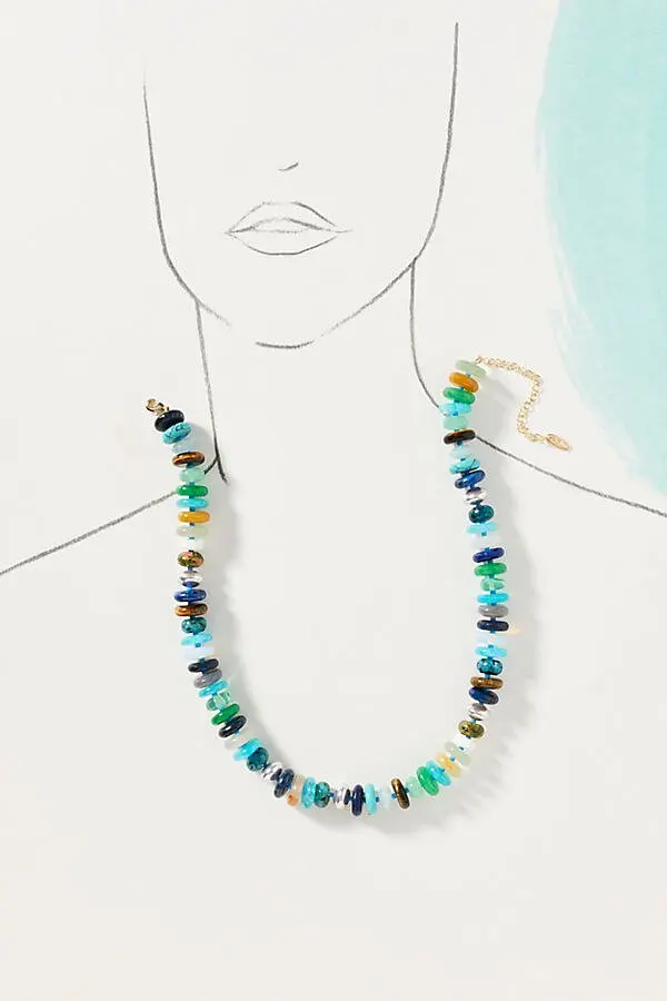Anthropologie Chunky Beaded Necklace - Turquoise