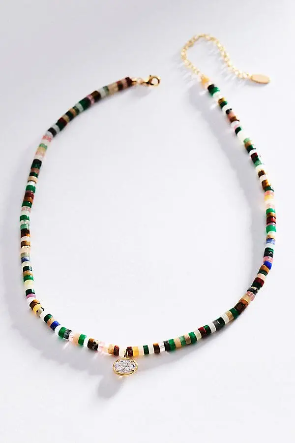 Anthropologie Beaded Shell Pendant Necklace - Multi
