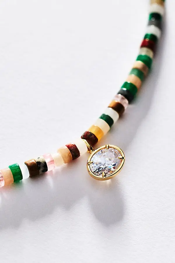 Anthropologie Beaded Shell Pendant Necklace - Multi