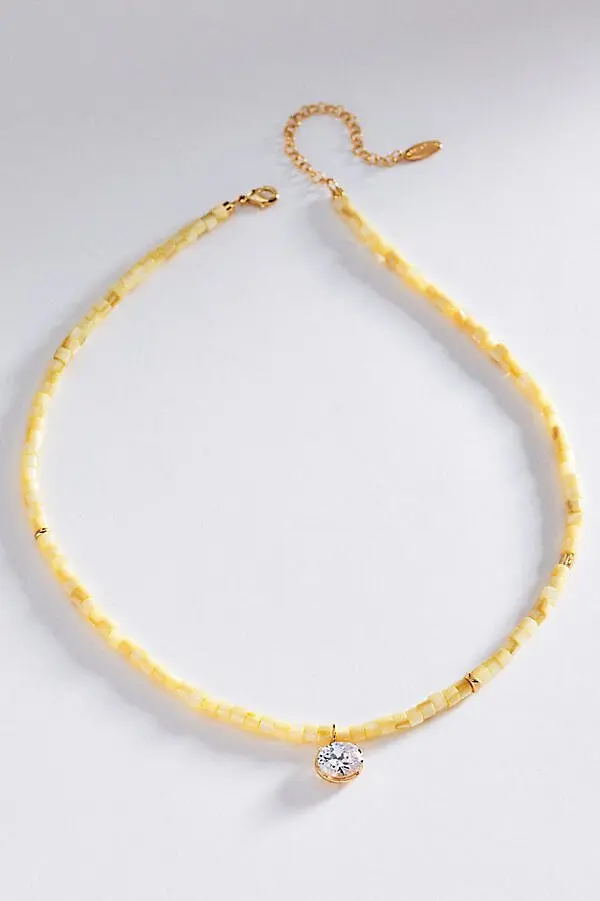 Anthropologie Beaded Shell Pendant Necklace - Yellow