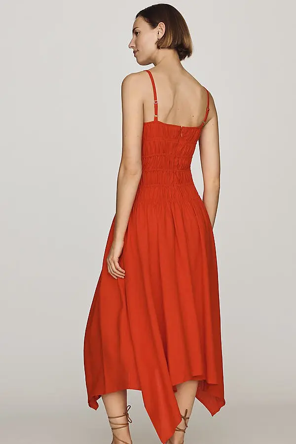 Avec Les Filles Shirred Midi Dress - Bright Red