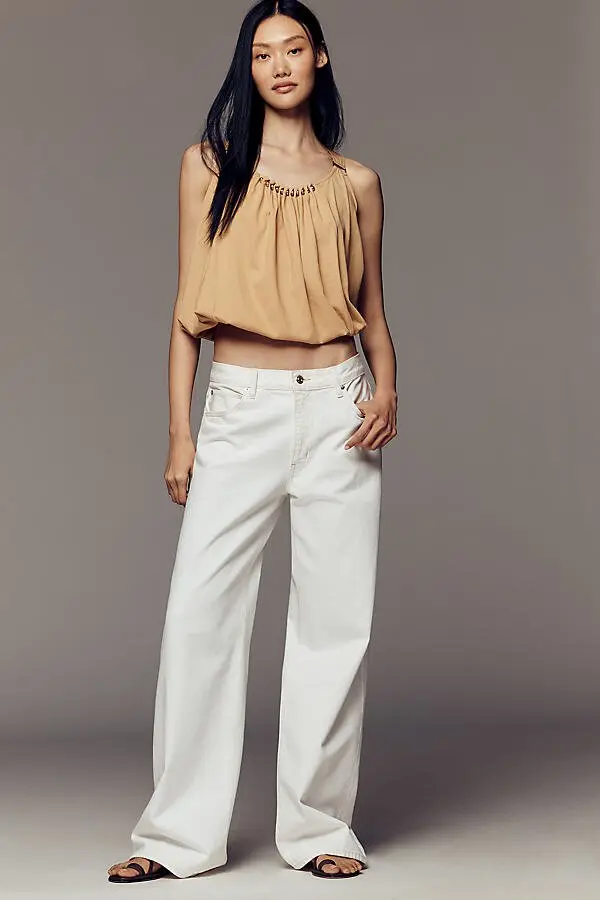 Anthropologie Embellished Bubble Top - Iced Coffee