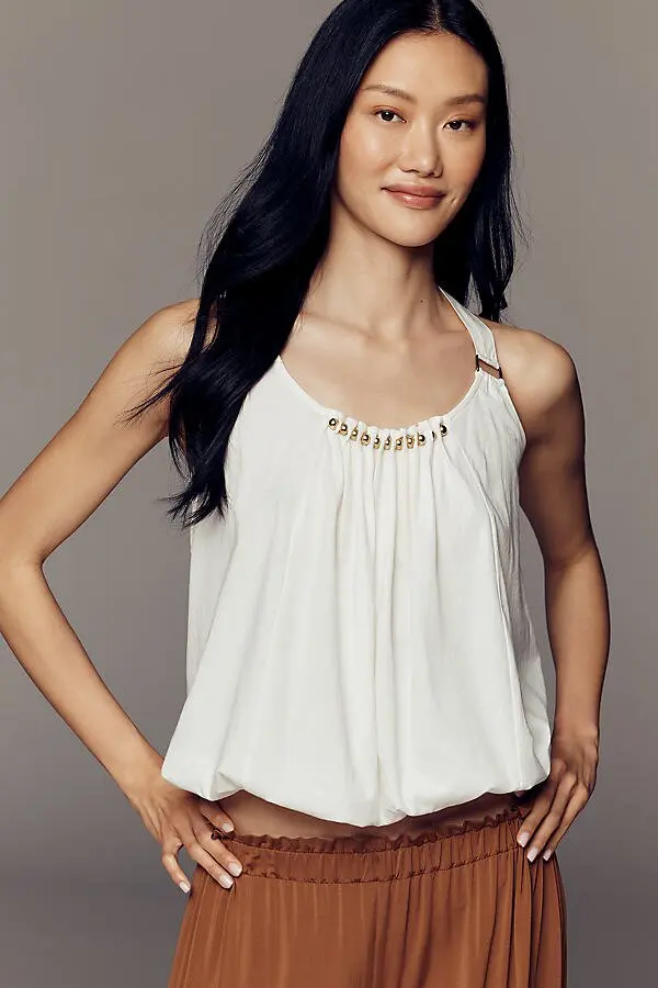 Anthropologie Embellished Bubble Top - Ivory
