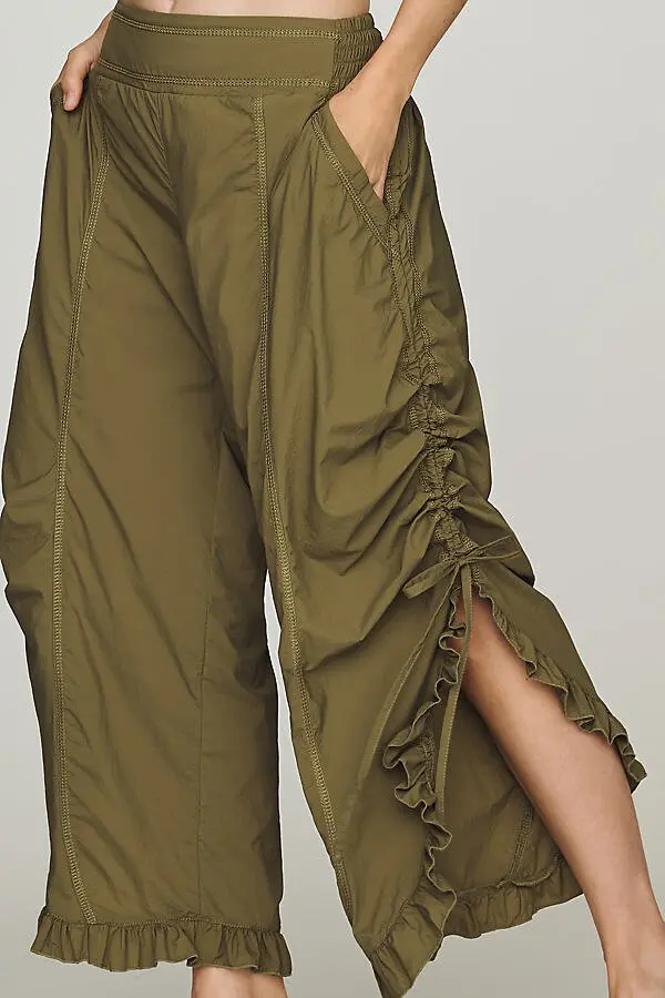 DAILY PRACTICE Ruffle Detail Cotton Blend Pants - Olive