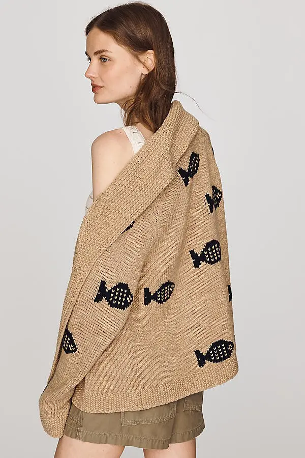 The Great. Fish Motif Shawl Collar Cardigan