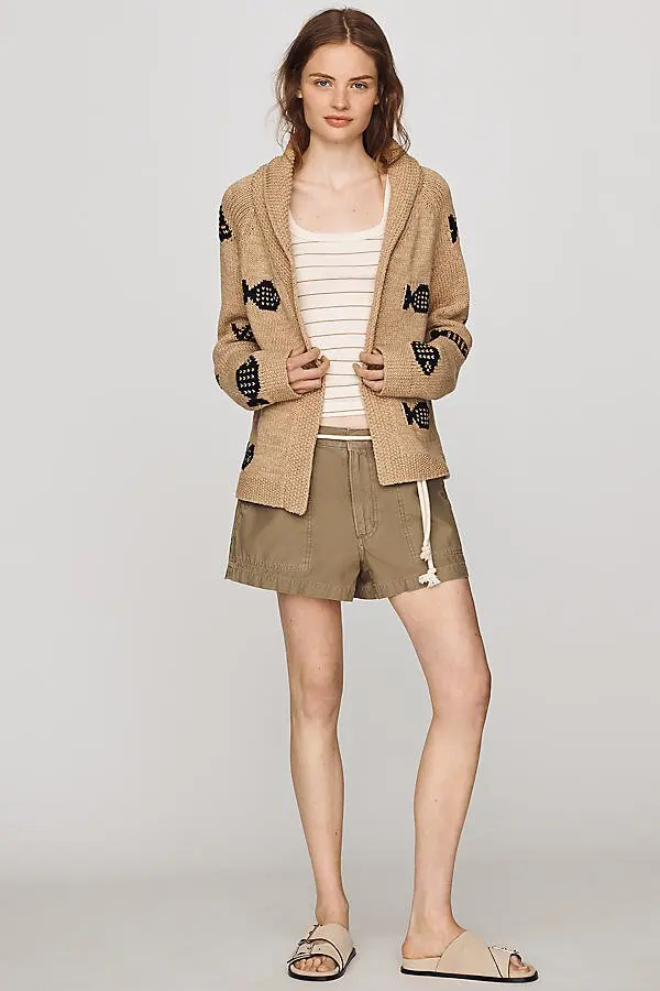 The Great. Fish Motif Shawl Collar Cardigan
