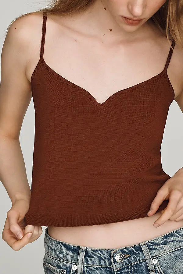 Maeve Sweetheart Neckline Tank Top - Chocolate Brown