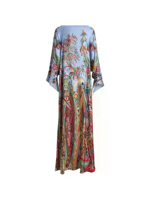 Etro Long Twill Dress With Placed Paisley Foliage Print