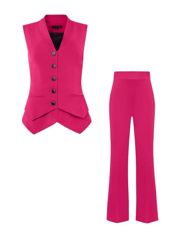 TIA DORRAINE Fitted Waistcoat & Trousers Set – Hot - Pink