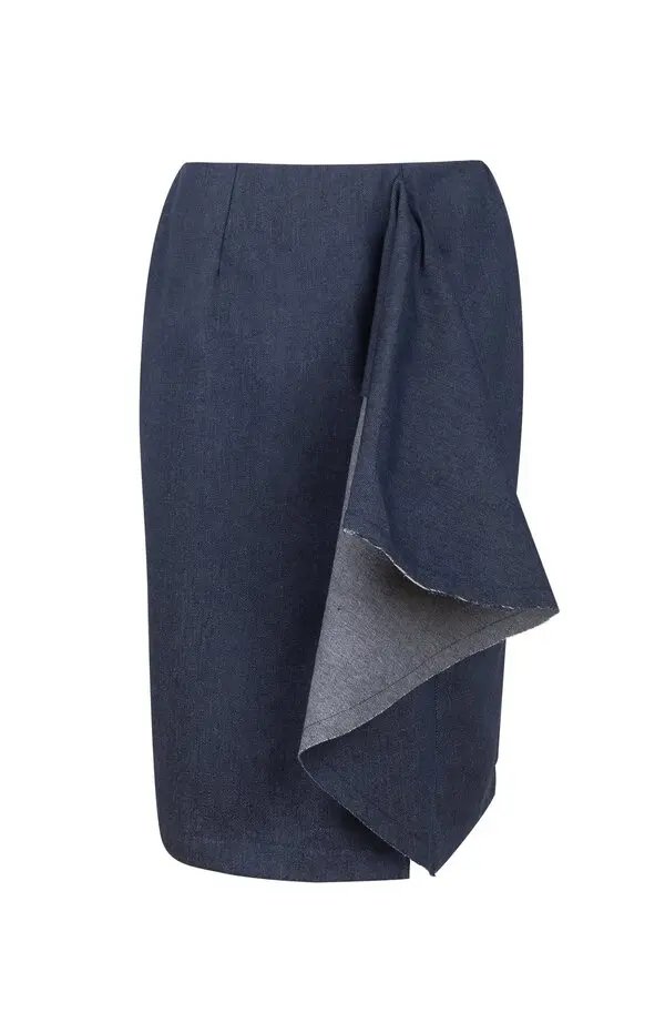 GUNDA HAFNER LTD Navy Denim Skirt With Ruffles - Blue