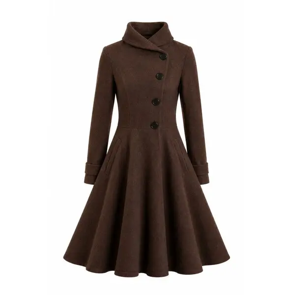 NIKKA PLACE Wool Winter Dress Coat With Buttons In Color - Brown