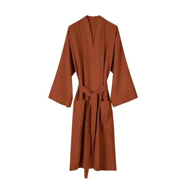 TAMEKO Nami Organic Cotton Kimono Robe / Amber - Red