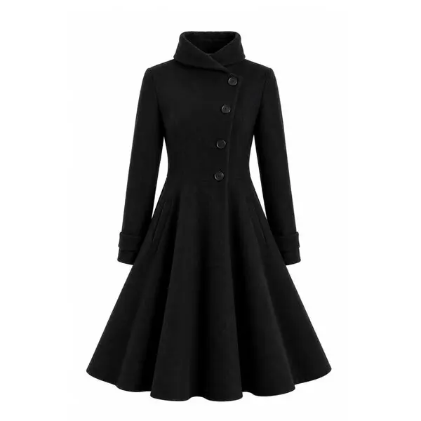 NIKKA PLACE A-line Woolen Coat With Pockets In Color - Black