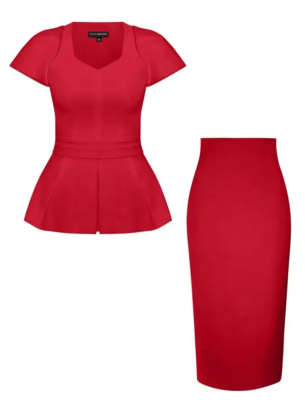 TIA DORRAINE Short-sleeved Fitted Top & Skirt Set Fierce - Red