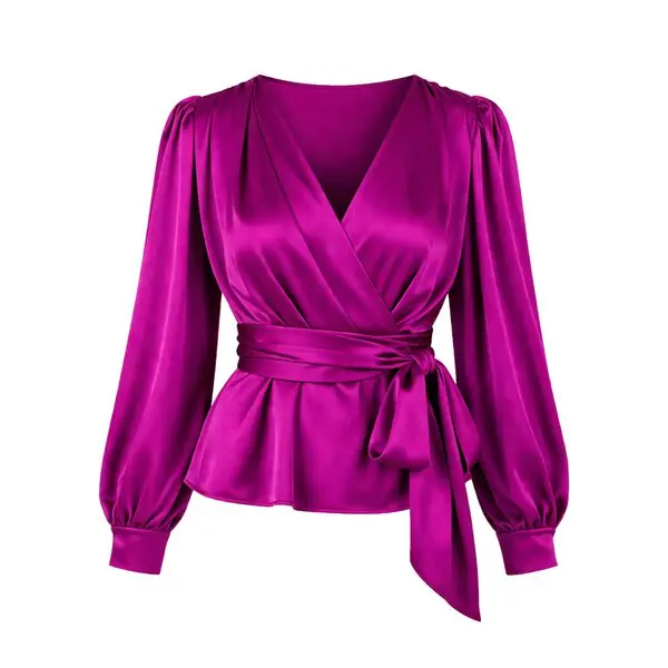 SACHA DRAKE Satin Faux Wrap Top In Magenta - Pink