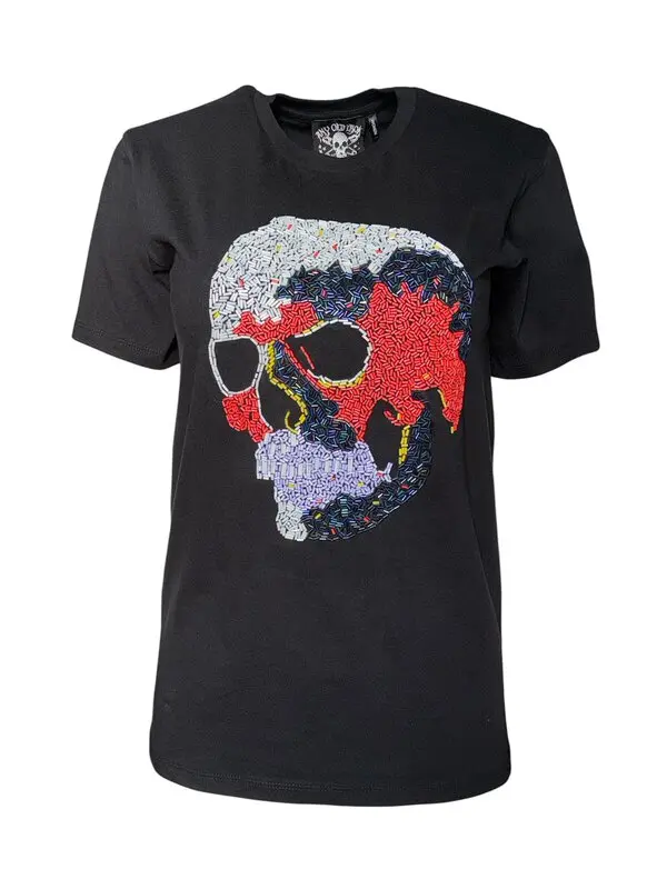 ANY OLD IRON Black / White Infra Beaded T-shirt - Black/white