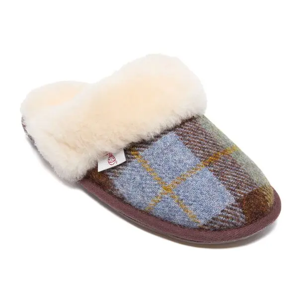 BEDROOM ATHLETICS Kate Harris Tweed Sheepskin Lined Mule Slippers - Brown