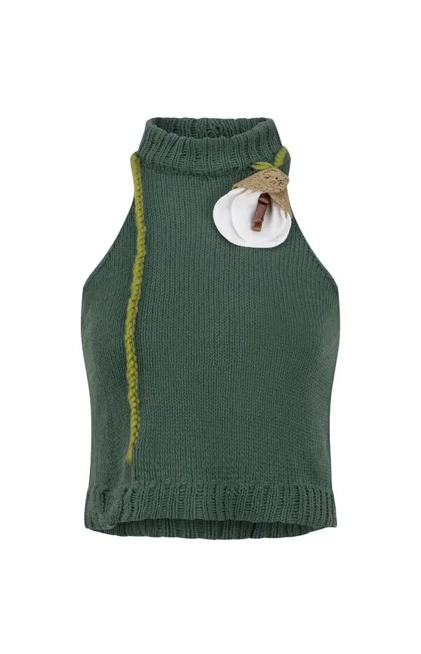 GUNDA HAFNER LTD Cashmere Tank Top With Flower - Green