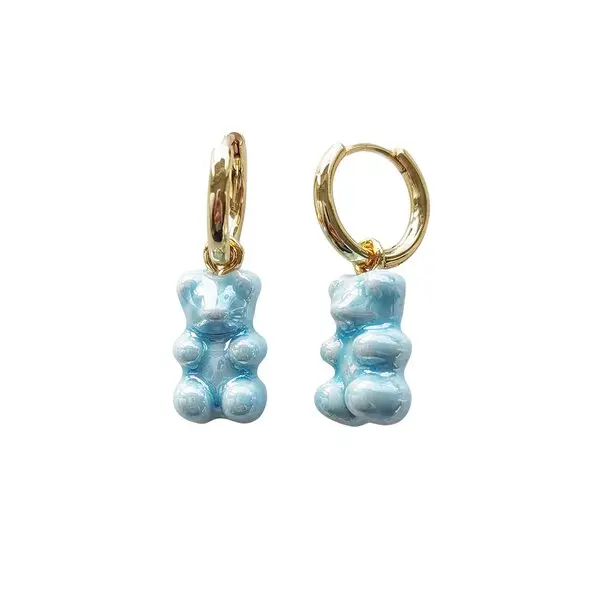 POPORCELAIN Porcelain Gummy Bear Dangle Earrings With Mother-of-pearl Lustre - Blue/gold