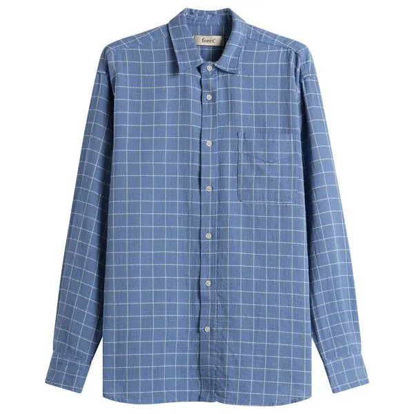 FORET Scout Loose Weave Check Shirt - Light Blue Check